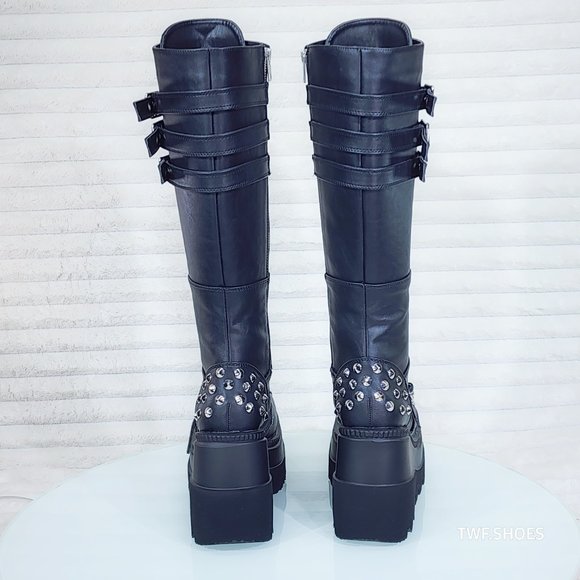 Demonia | Shoes | Shaker 232 Goth Punk Rave Platform Wedge Knee Boots ...